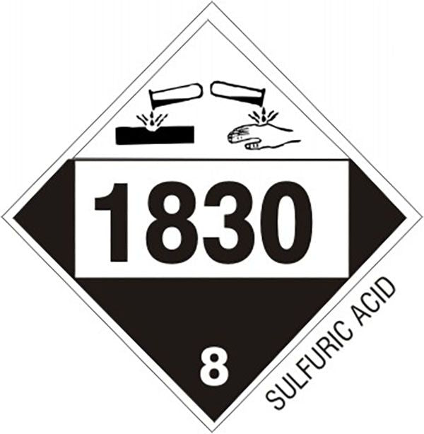 1830 Sulfuric Acid Class 8 Placard With Corrosive Picto, Aluminum .040 ...