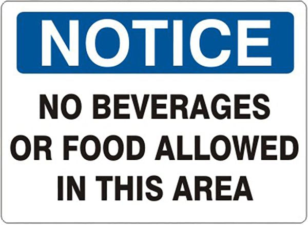 Notice No Beverages Or Food Allowed In This Area Label, Adhesive Vinyl ...